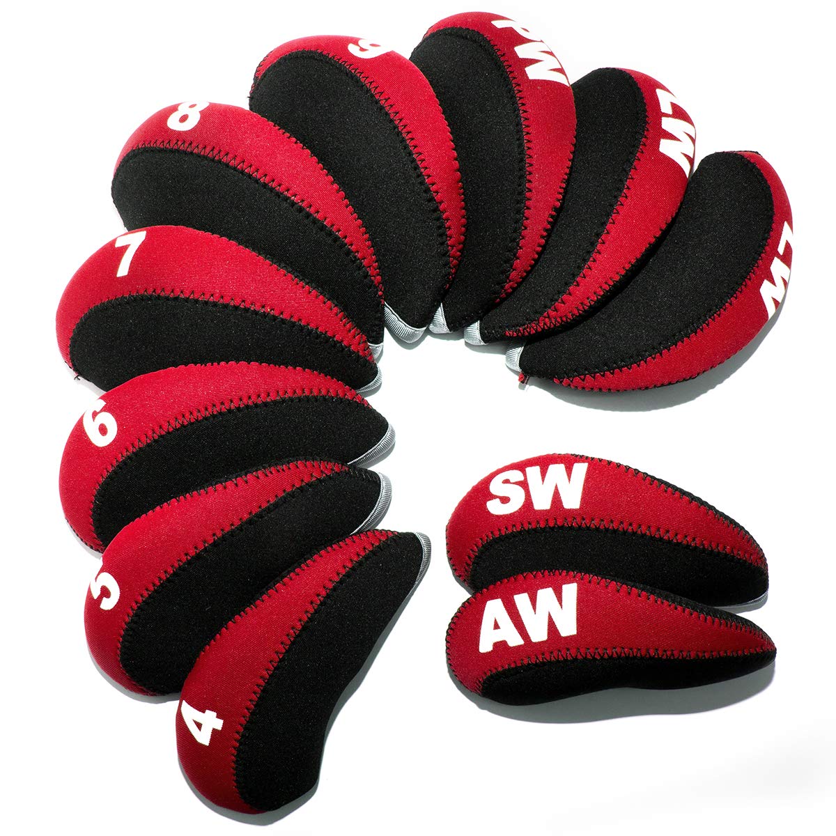 Big Number Neoprene Golf Iron Covers Set - Club Head Covers - Wedge Iron Protective Headcover for Callaway, Ping, Taylormade, Cobra, Mizuno (red/Black 11pcs)