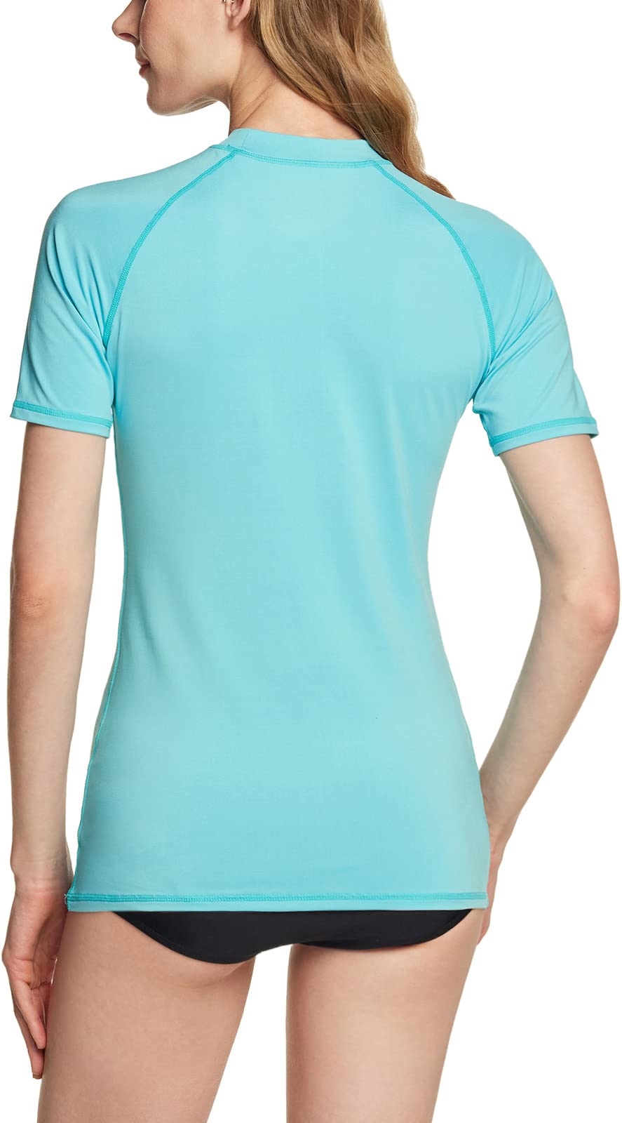 ATHLIO Women's UPF 50+ Rash Guard, Short Sleeve Surfing Swimsuit Top, UV/SPF Active Water Beach Swim Shirts, Wave Aqua, X-Large