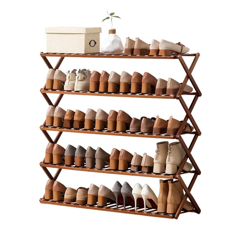 Homietina Foldable Bamboo Shoe Rack 5 Tier, Free Standing Shoe Storage Organizer for Entryway, Multifunctional Shoe Shelf for Home, Door, Hallway, Balcony, Bedroom