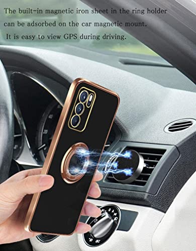 Compatible with Oppo Reno 6 Pro Case Silicone Shockproof Phone Cases for Oppo Reno 6 Pro 5G Anti-Scratch Cute Protective Case with Ring (Black, Oppo Reno 6 Pro 5G)