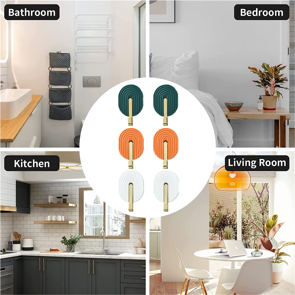 YARZFERI 6 PCS Adhesive Hooks Decorative Wall Hooks Key Hooks Sticky Hooks Self Adhesive Hanger Hooks fFor Towels, Hats, Shower, Kitchen, Living Room, Office