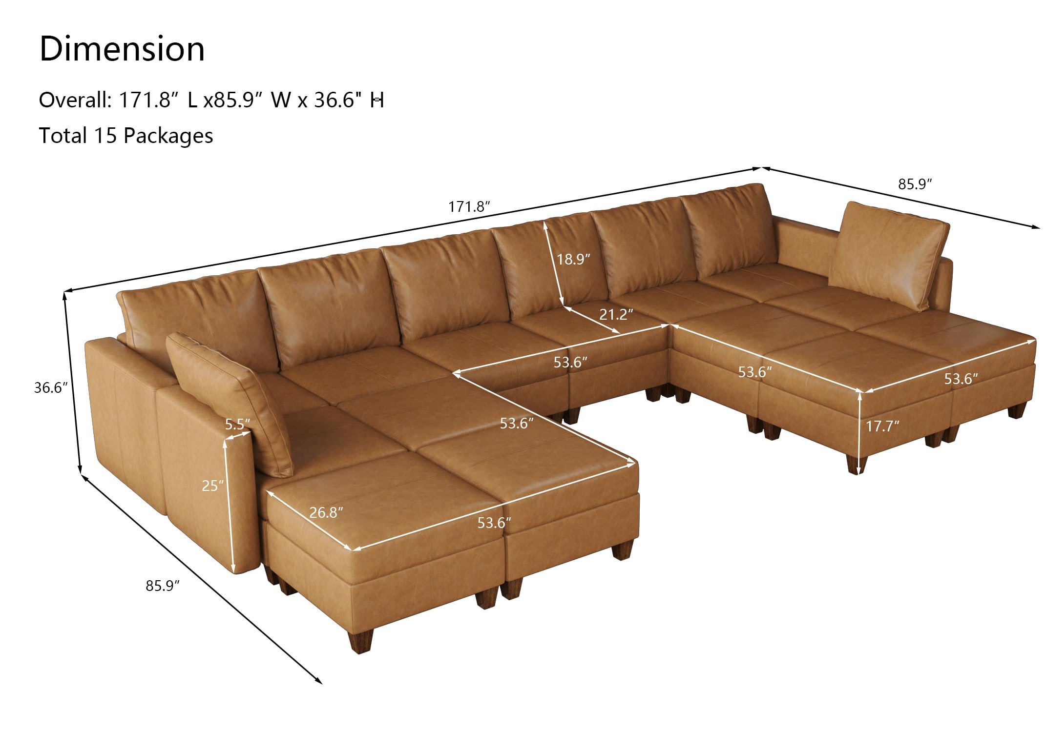 EASE MOOSE Large U Shaped Modular Sectional Sofa with Storage, Faux Leather sectional Sofa 14 Seat Oversized Brown Modular Sectional Couch