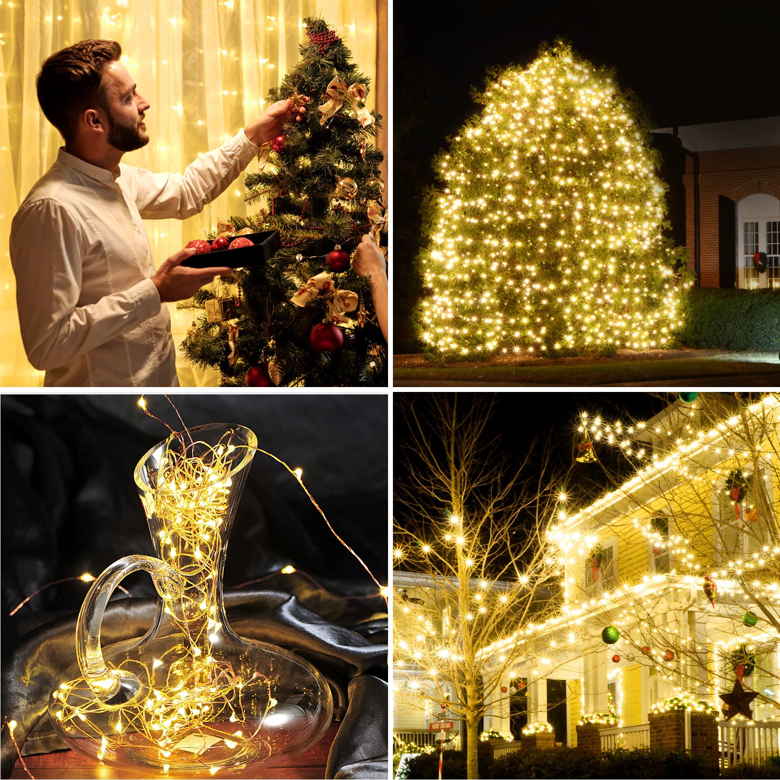JXTZ Solar String Lights Outdoor, 39 Feet 120 LED Garden Lights, Copper Wire Solar Fairy Lights with 8 Modes, Waterproof Solar Lights Outdoor for Tree, Garden, Home, Wedding, Party (Warm White)