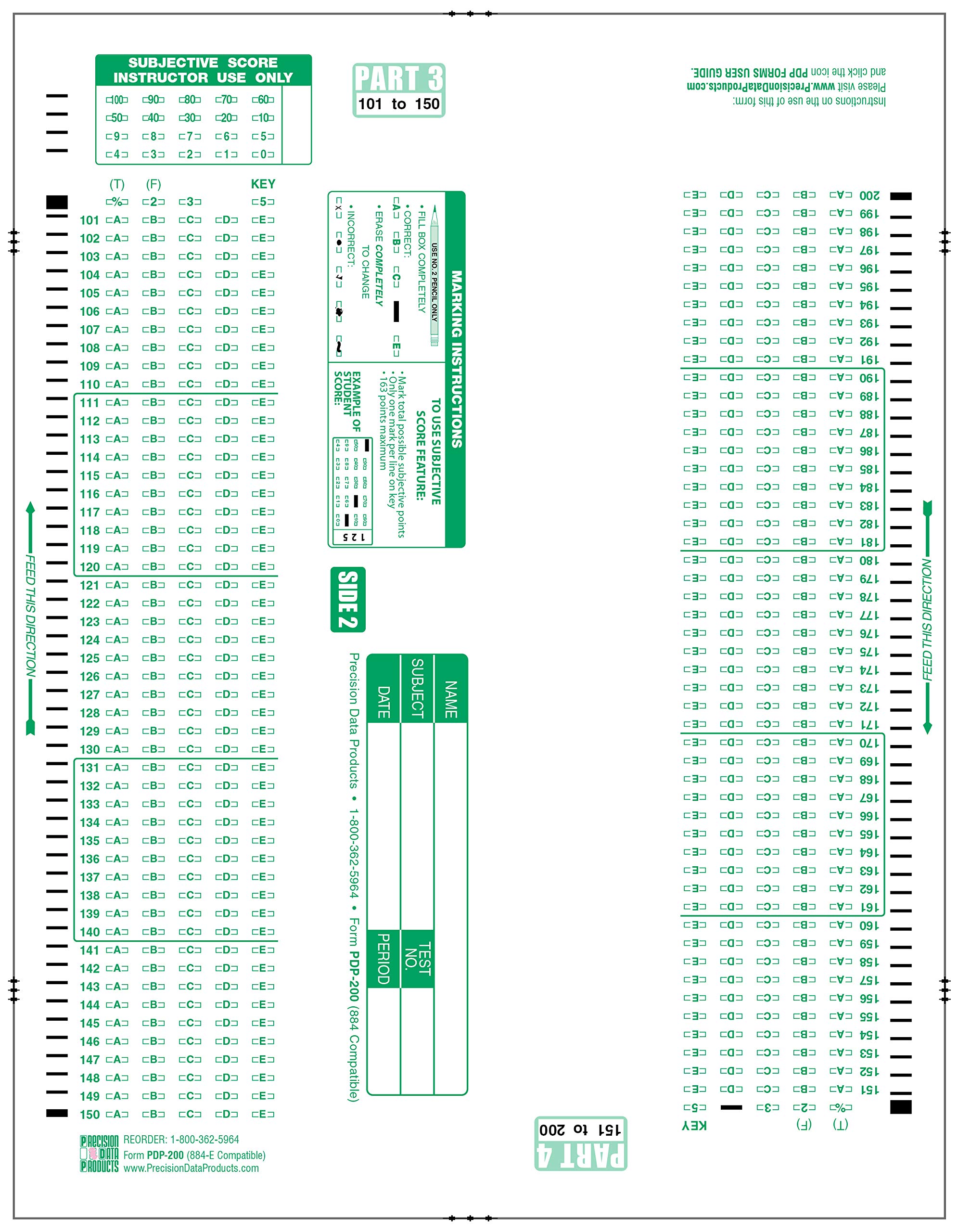PDP 200 - 884 E Compatible Testing Forms (100 Sheet Pack).
