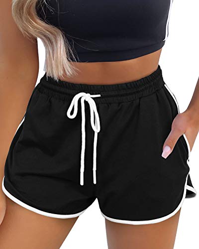 Black Shorts for Women Workout Shorts Casual Plain Lounge Shorts with Pockets L
