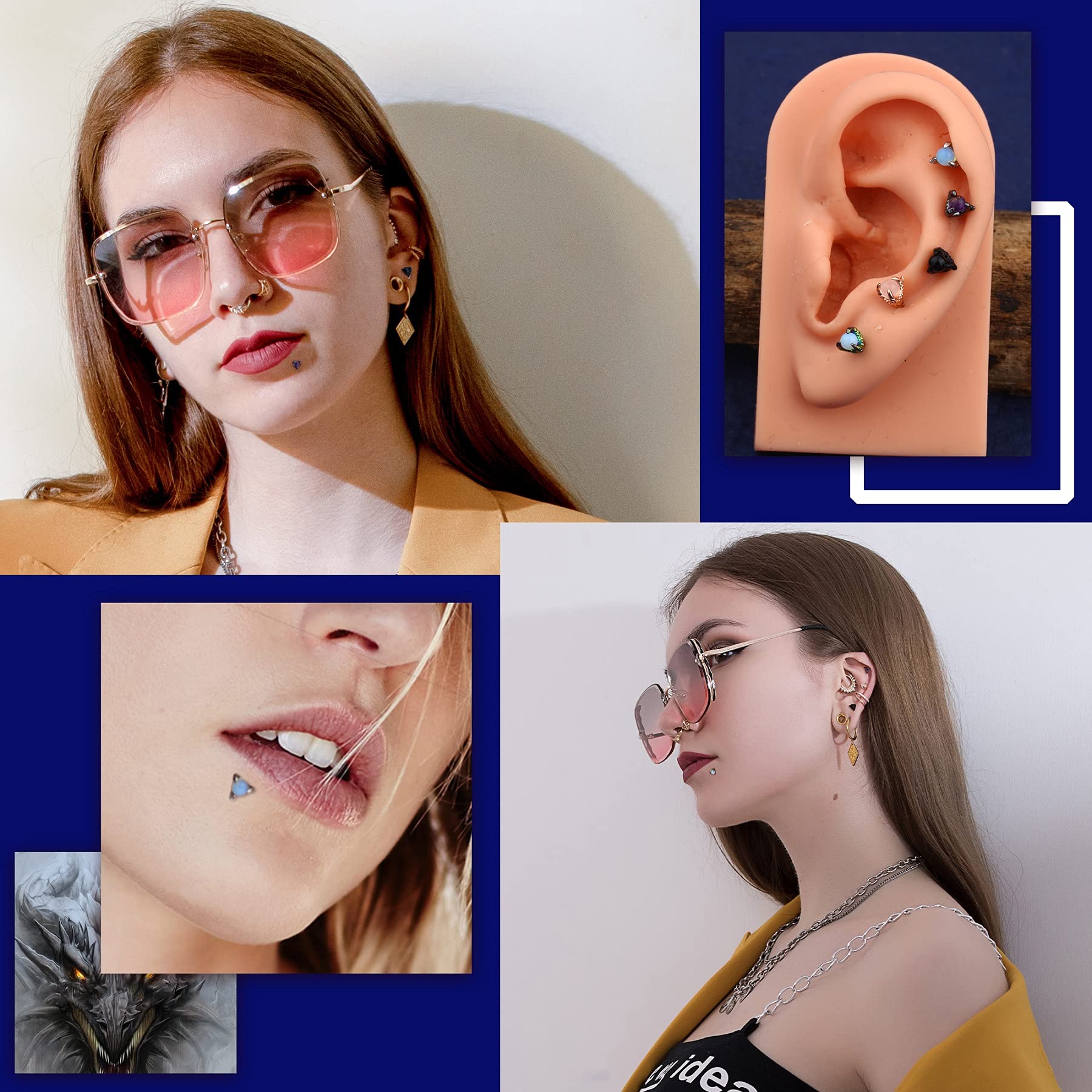 OUFER Helix Earrings 16G Stainless Steel Dragon Claw Tragus Stud Earrings Ear Piercing Jewelry Labret Monroe Lip Rings