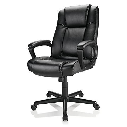 RealspaceĀ® Hurston Bonded Leather High-Back Executive Chair, Black, BIFMA Certified