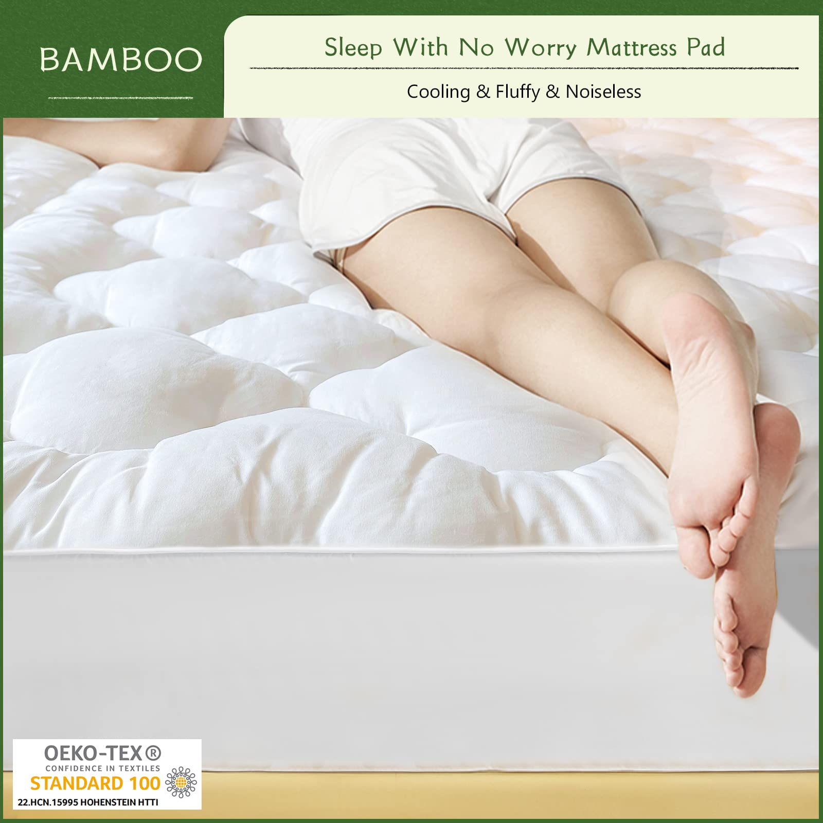 GRT Mattress Pad Cover Rayon from Bamboo Full Size, Extra Thick Quilted Fitted Mattress Topper with 19 Inches Deep Pocket, Cooling Breathable and Noiseless Mattress Cover