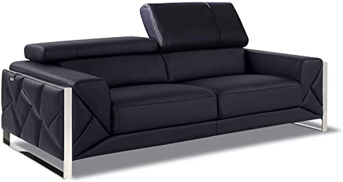 Blackjack Furniture Gianni Mid Century Modern Italian Leather Living Room Sofa, Black