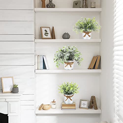 CEWOR 3 Pack Fake Potted Plants for Farmhouse Decor, Artificial Eucalyptus Metal Pots in Rustic Rectangular Pots Table Centerpiece for Dining Room Bathroom Desk Room Office Greenery Decor or Gift