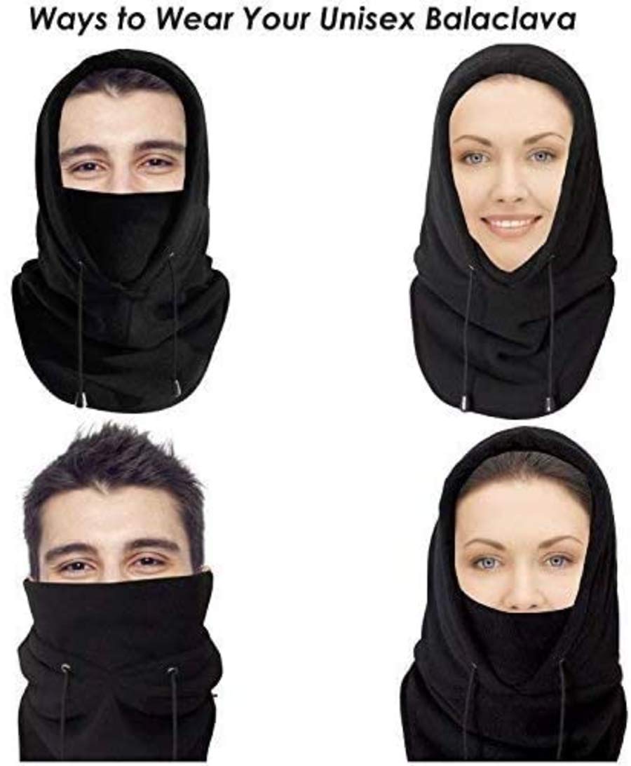 Balaclava Fleece Hood - Windproof Face Ski Mask - Ultimate Thermal Retention & Moisture Wicking with Performance Soft Fleece Construction, Black, One Size