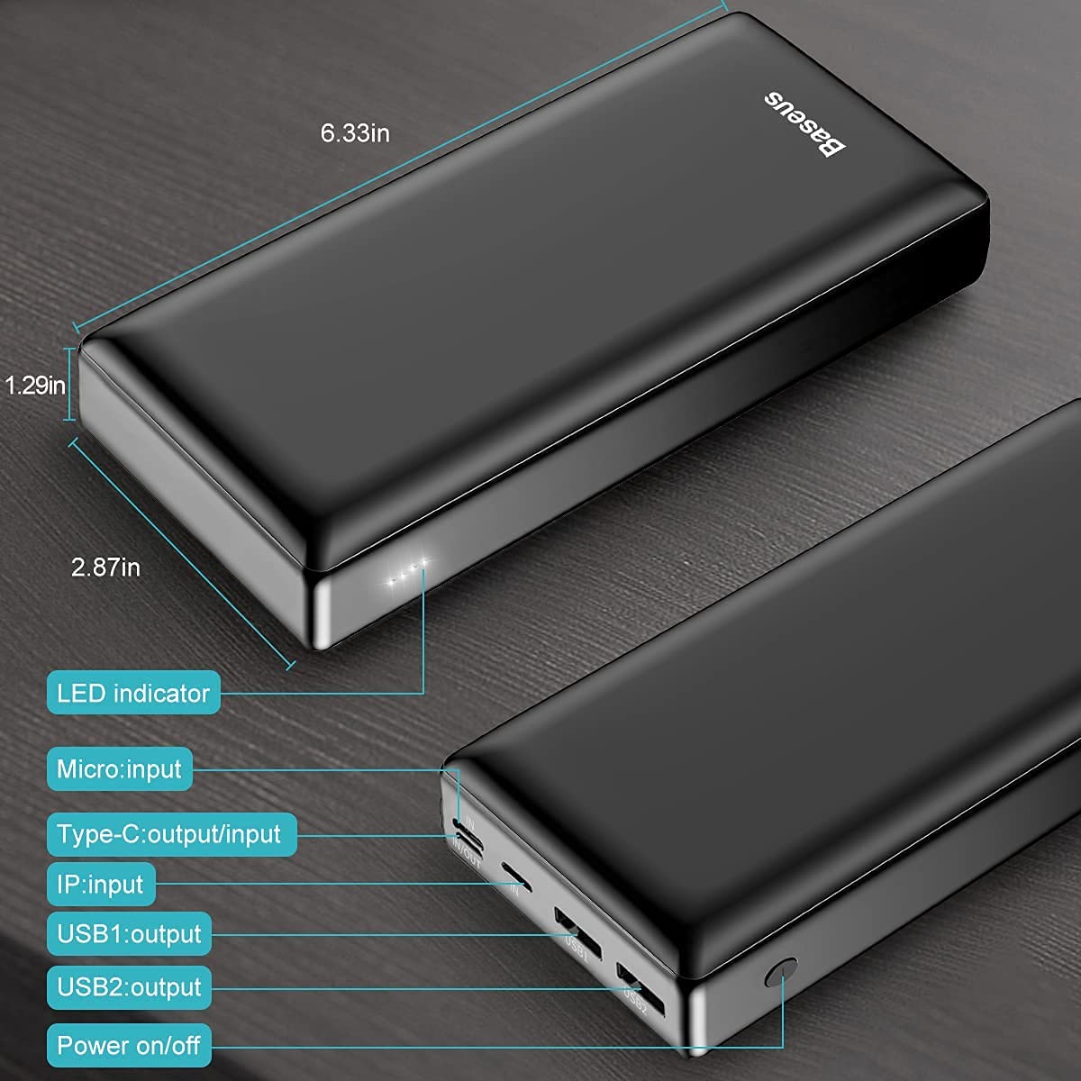 Baseus 30000mAh Power Bank, USB C Portable Charger 30000 mAh Fast Charging External Battery Pack Charger Powerbank for Cell Phone iPhone 14 13 12 11 Pro Max X 8 7 Samsung Galaxy S22 S21