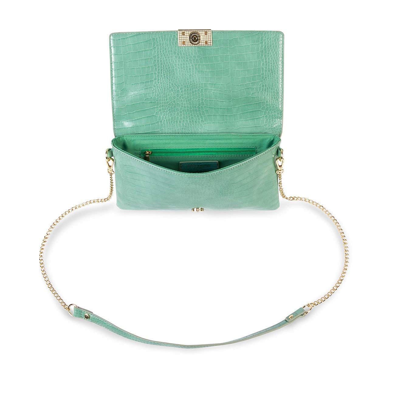 KATIE LOXTON Faux Crocodile Womens Vegan Leather Adjustable Convertible Crossbody Fold Over Clutch Mint Green
