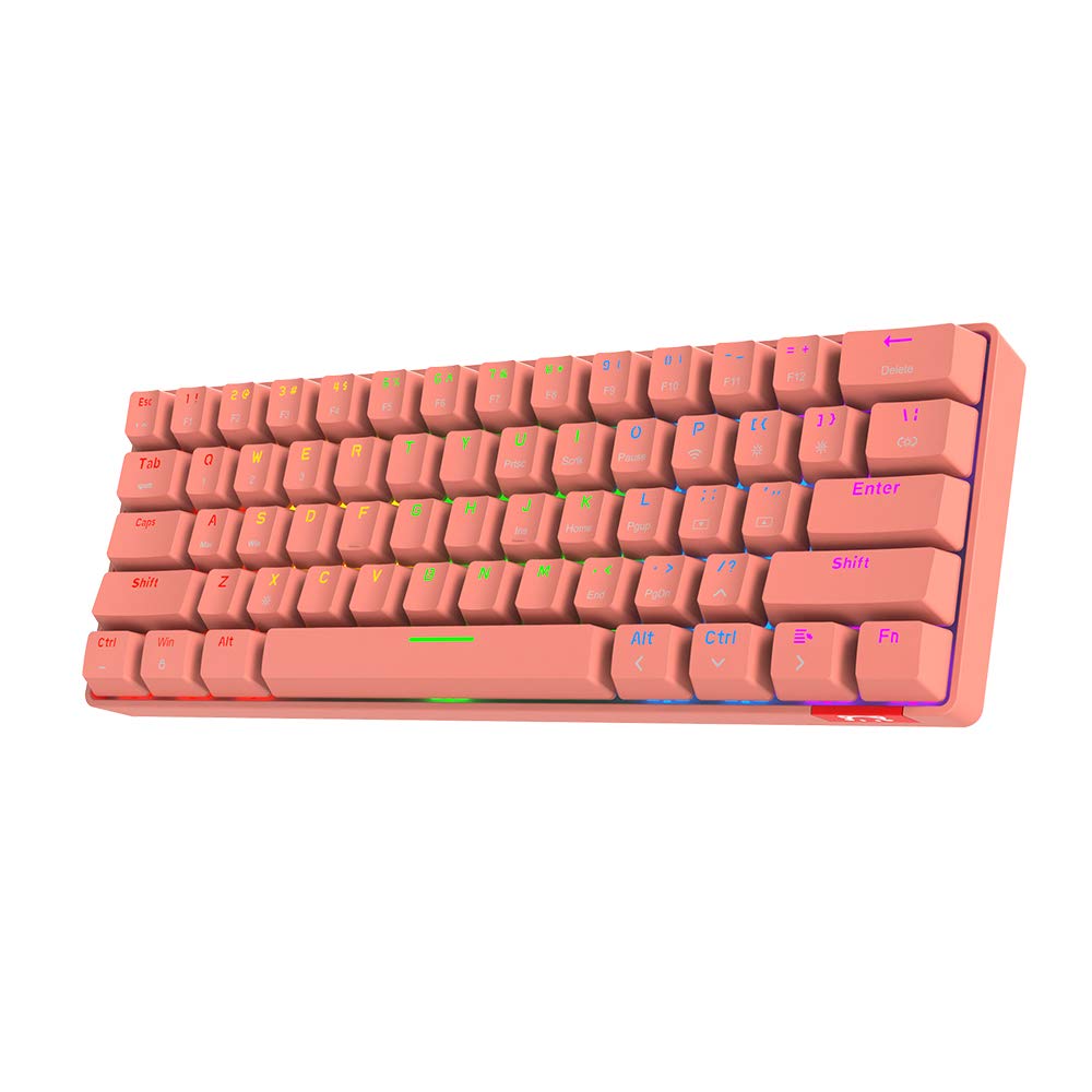 EPOMAKER Ajazz STK61 61 Keys Bluetooth 5.0 Wired/Wireless Mechanical Keyboard with 12 Backlits, Type C Cable, Compatible with Win/Android/MacOS/iOS for Game/Office (Mechanical Red Switch, Pink)