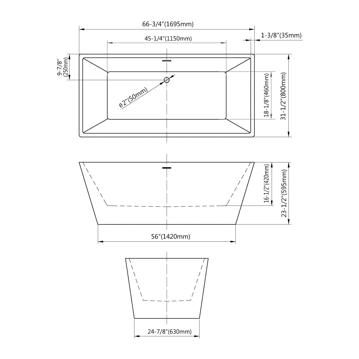 Dowell 072 66" Luxury Contemorary High Grade Acrylic FREE STANDING Bathtub Modern Red