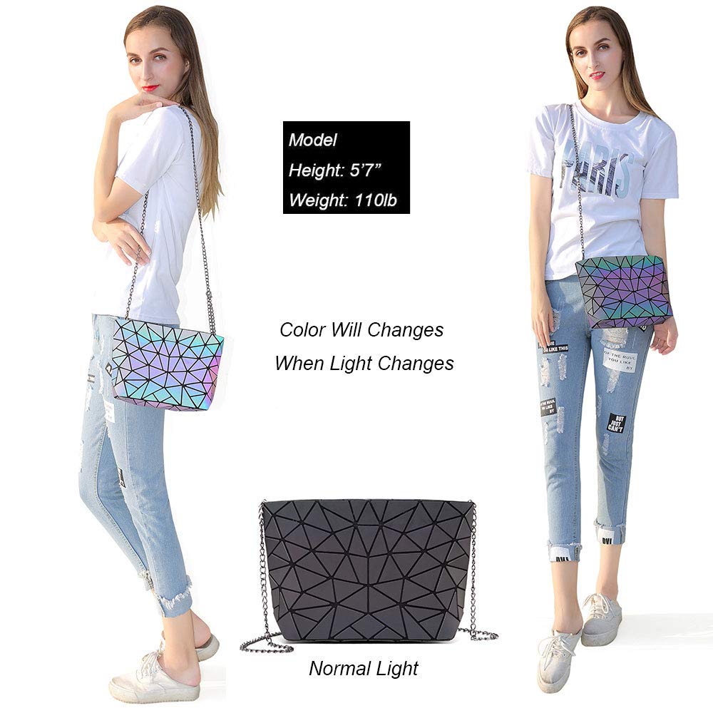 DIOMO Geometric Luminous Purses and Handbags for Women Holographic Reflactive Crossbody Bag (Green X)