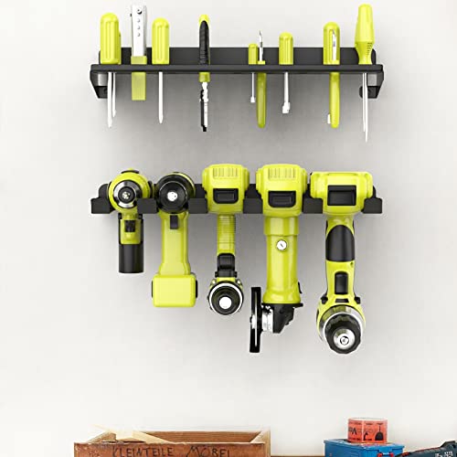 TORACK Wall Mount Power Tool Organizer, Cordless Drill Holder with 5 Slots and Storage Shelf, Power Tool Storage Rack for Garage, Home, Shed