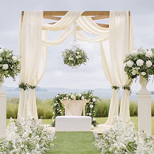 Beige Backdrop Chiffon Backdrop Curtains 10ftx8ft Ivory Sheer Backdrop Drapes for Wedding Chiffon Fabric Stage Party Decorations