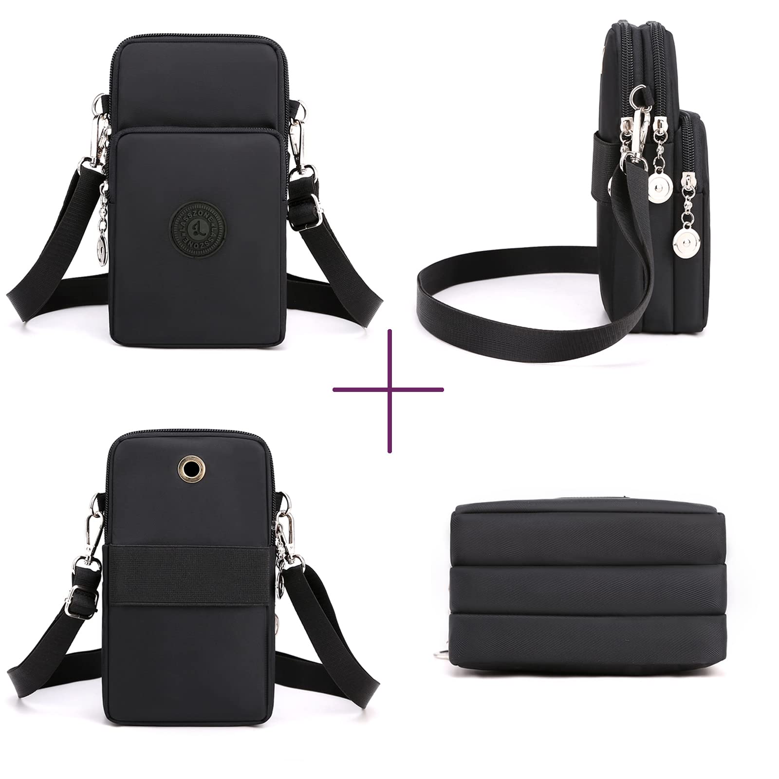 LassZone Women Crossbody Phone Bag Zipper Waterproof Nylon Wallet Cellphone Purse Ladies Shoulder Bag Wristlet Handbag