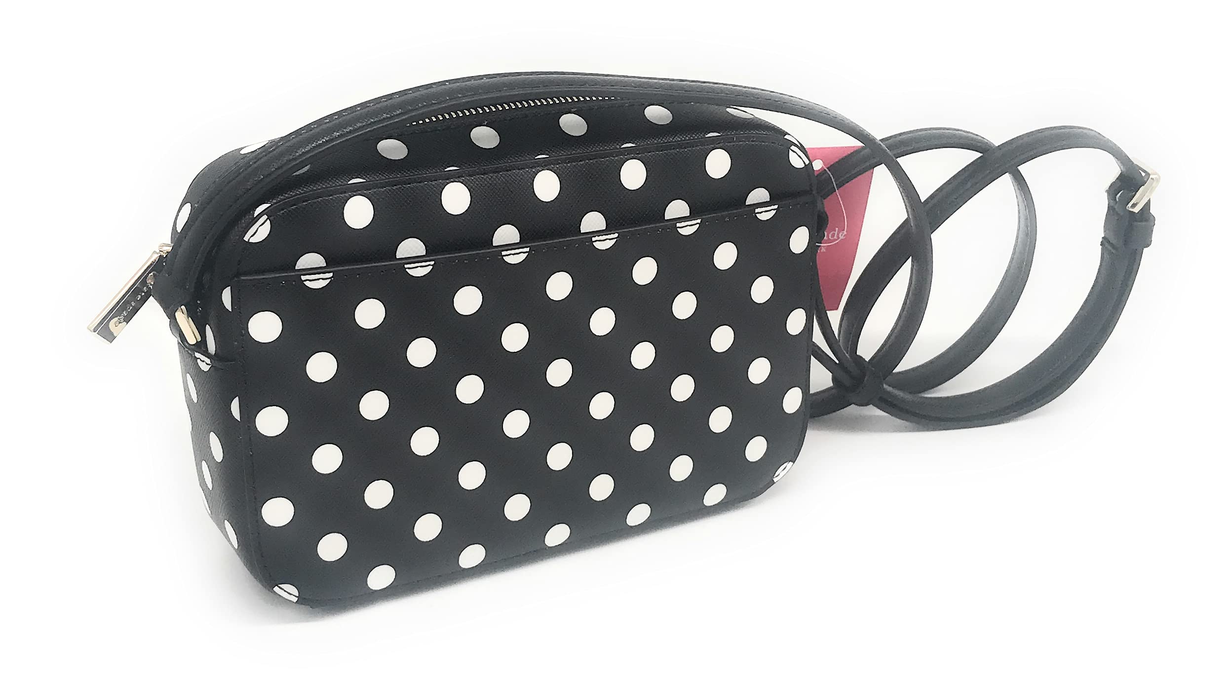 Kate Spade New York Staci Saffiano Leather Mini Camera Crossbody (Black Polka Dot)