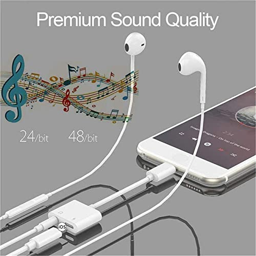 Headphone Adapter for iPhone [Apple MFi Certified], 2 in 1 Lightning to 3.5mm AUX Audio Dongle Charger Splitter for iPhone Accessories Compatible with iPhone 13/12/11/XR/X/8/7, Support All iOS System