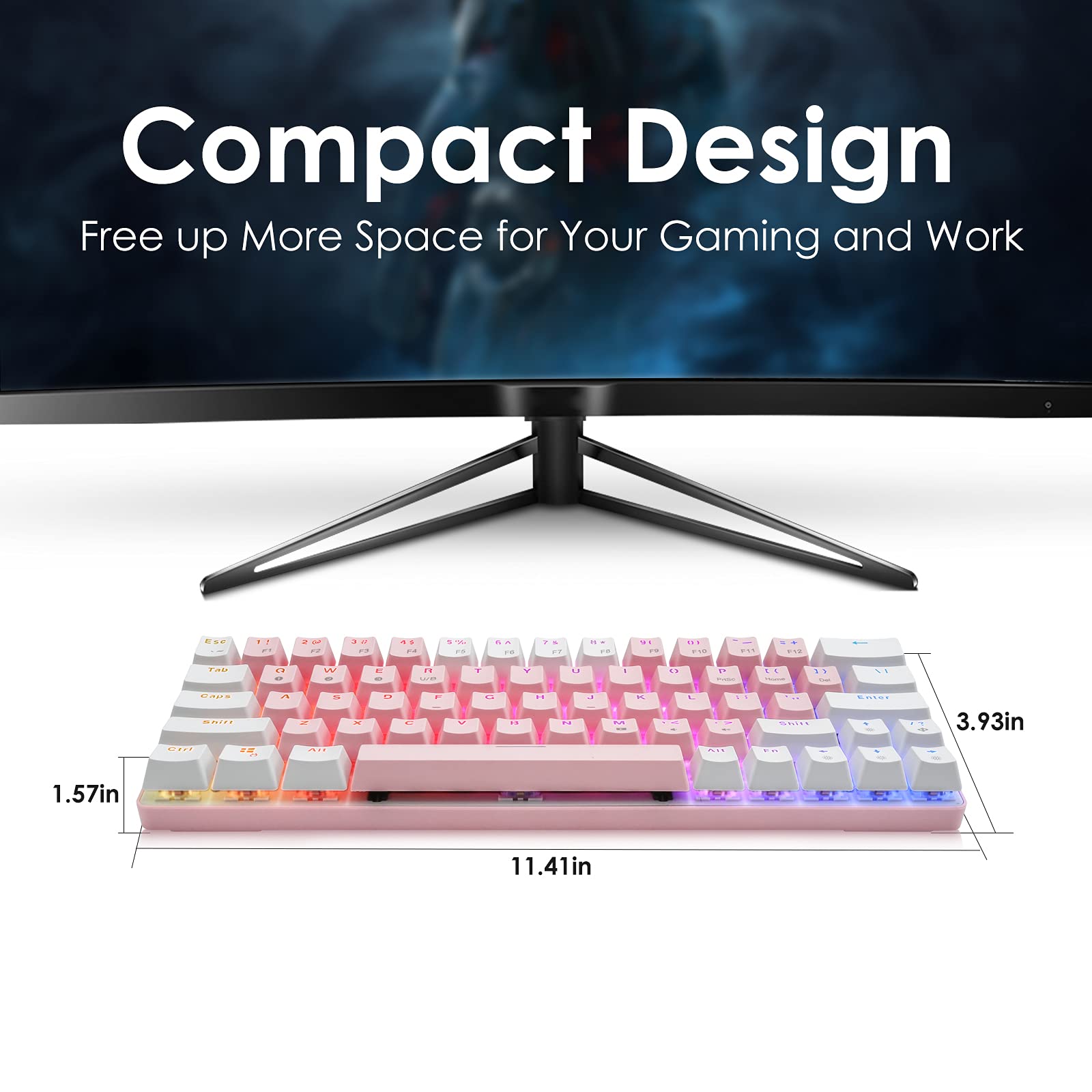 NORCHE 60% Mechanical Gaming Keyboard,Wired/Bluetooth 5.0 Modes,RGB Backlit Ultra-Compact Mini Keyboard, Compact 63 Keys Keyboard for PC/Mac Gamer, Office, Gaming, Home Office
