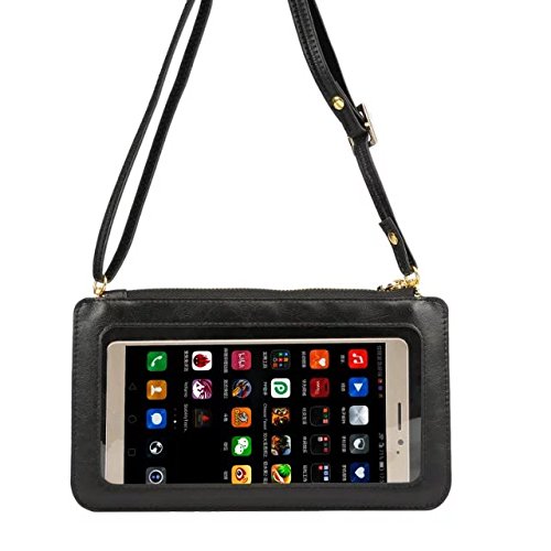 Touch Screen Crossbody Shoulder Bag Purse Pouch Wallet Case for for iPhone 14 13 Pro Max Samsung Galaxy S22 Ultra S21 S20 FE (Black)