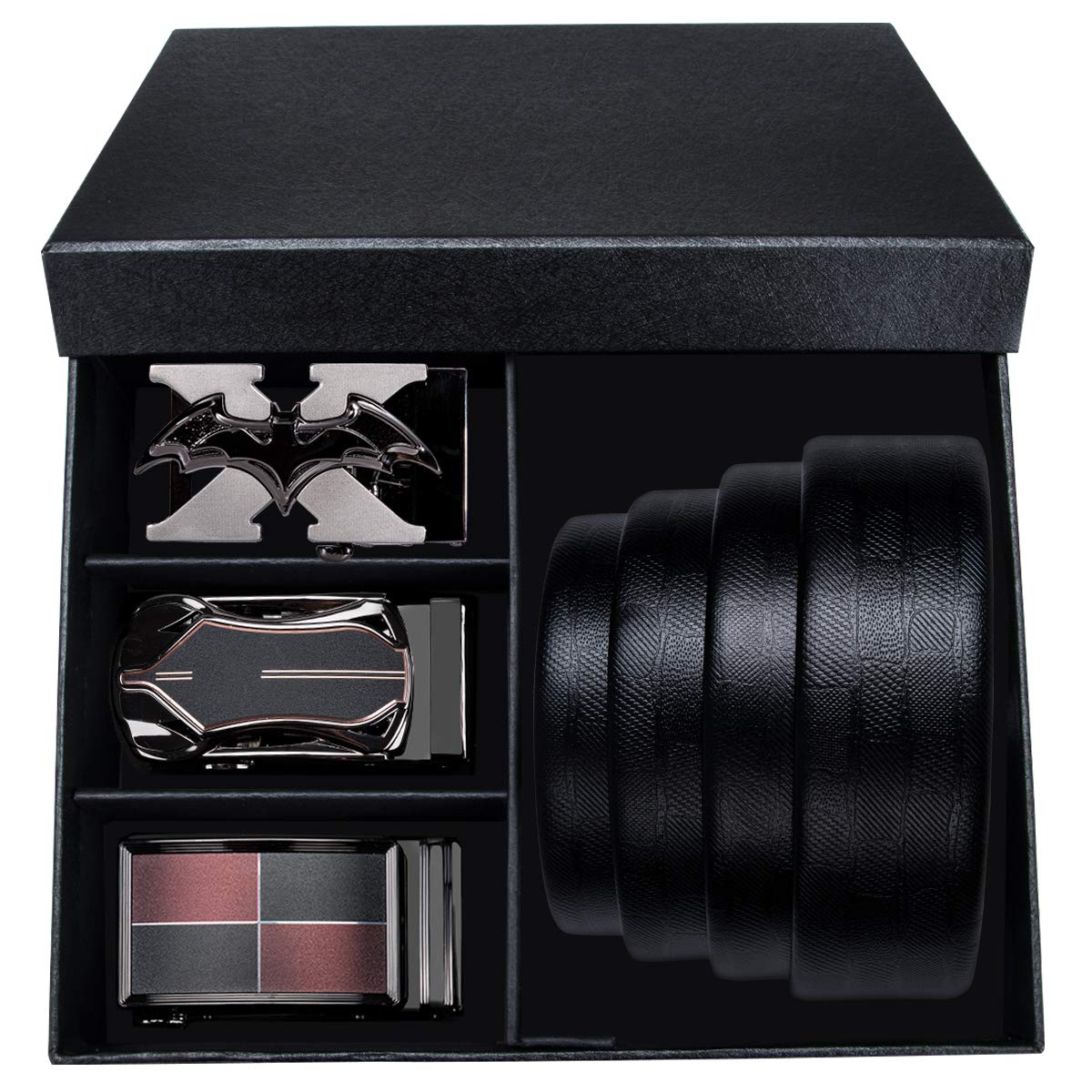 Barry.Wang Ratchet Belt for Men Burgundy Leather Designer Buckle Gold Wedding Business Buckle