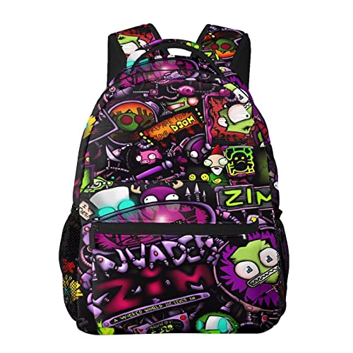 CONPELSON Backpacks Invader Anime Zim Adjustable Laptop Backpack Double Shoulder Bag for Women Men Climbing Shopping Work