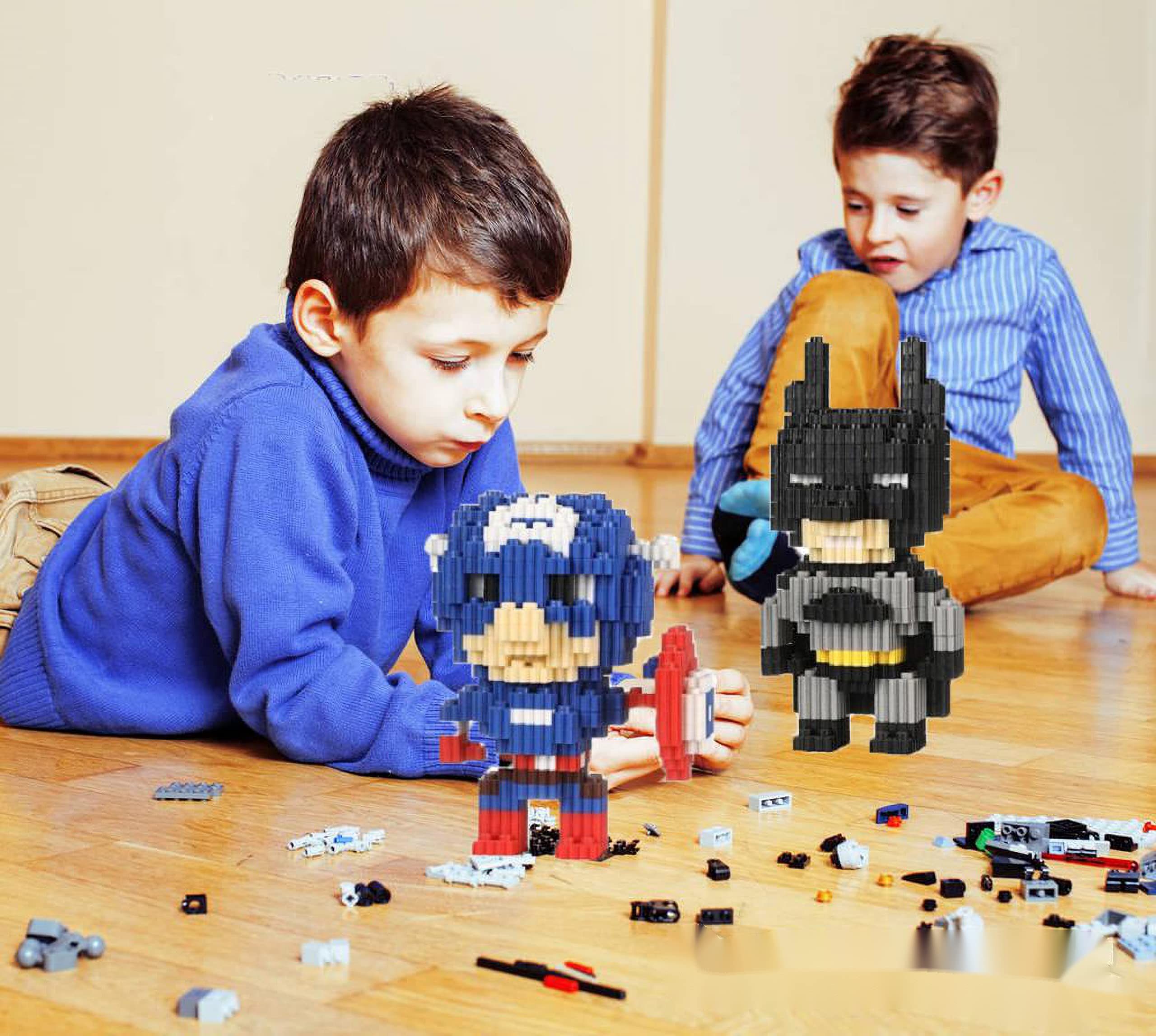 FAIRZOO Superheroes Smart Bricks 2 Boxes β Cap America and Bat Man β Two Gift Boxes in one Package β Totally 1260 Pieces Building Blocks, 3D Puzzle