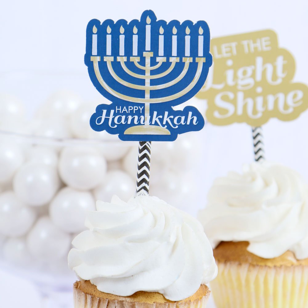 Big Dot of Happiness Happy Hanukkah Paper Straw Decor - Chanukah Party Striped Decorative Straws - Set of 24