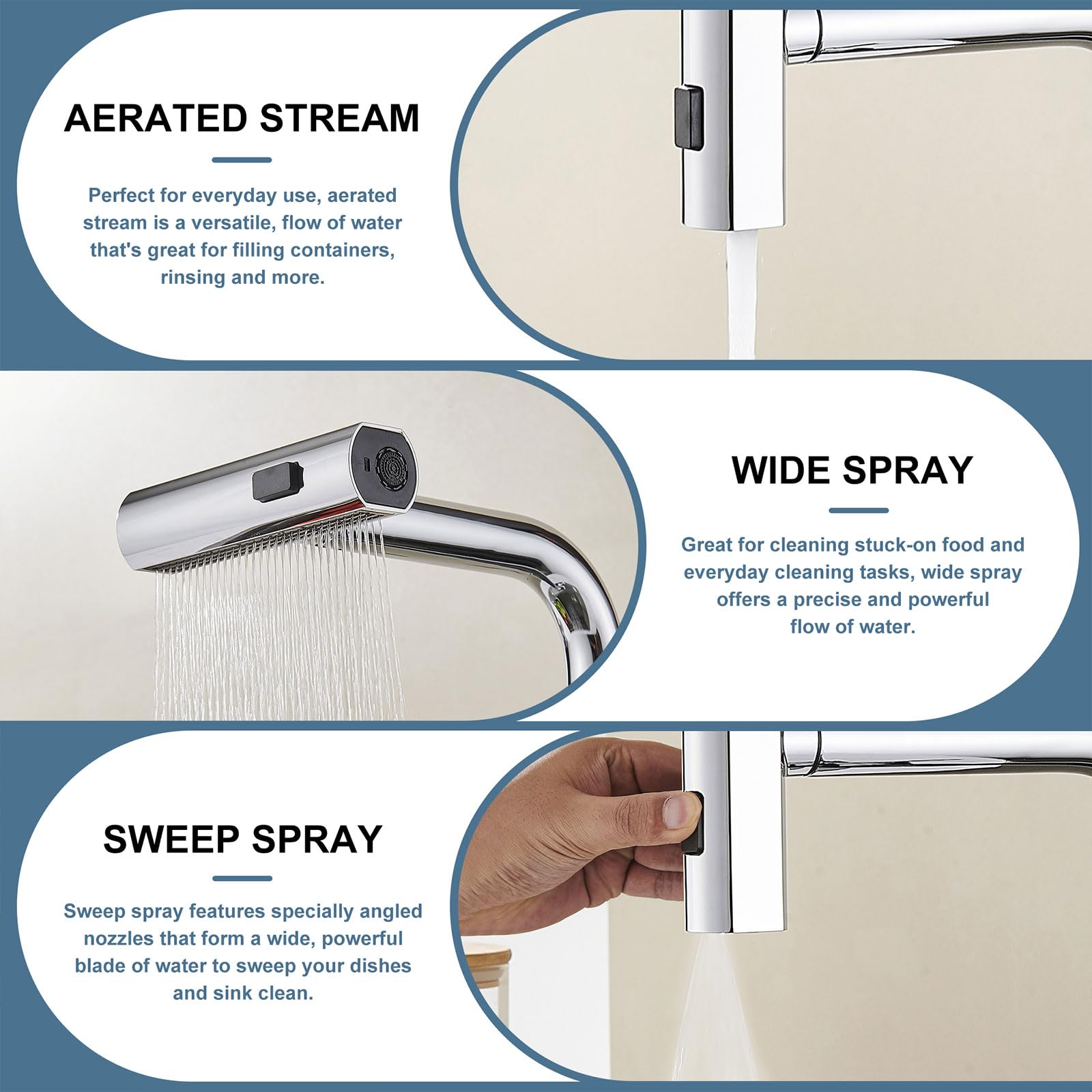 AVSIILE Kitchen Faucet with Pull Down Sprayer, Chrome Waterfall Touch Single Hole Stainless Steel Kitchen Sink Faucets, Commercial Modern Single Handle Faucets for Kitchen Sinks with Pull-down Sprayer