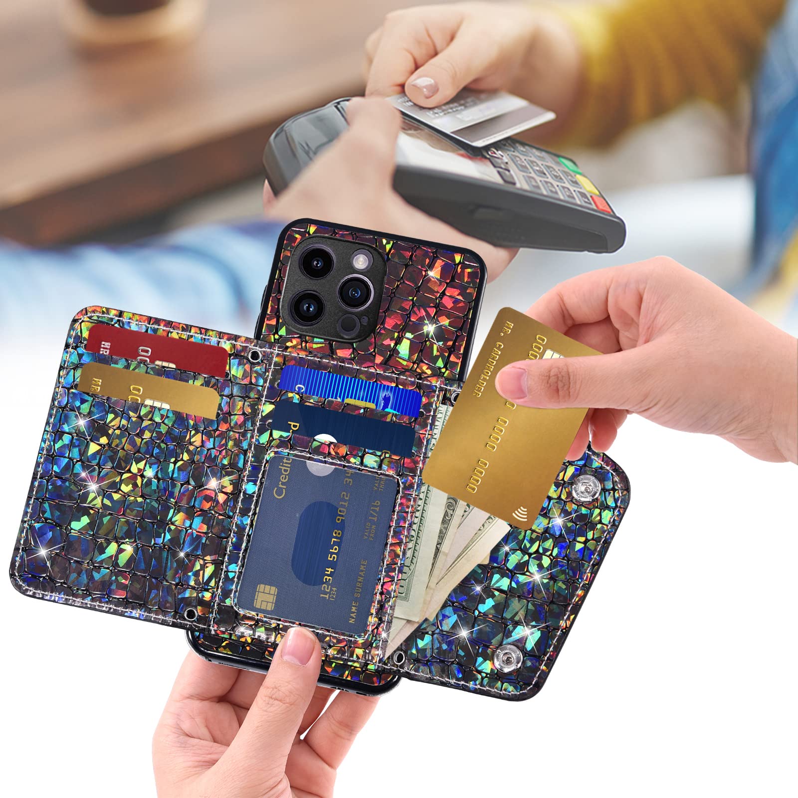 Asuwish Phone Case for iPhone 14 Pro Max 6.7 inch Wallet Cover with Screen Protector and Credit Card Holder Stand Bling Glitter Cell iPhone14promax 5G i Phone14Max Plus iPhone14 ProMax Women Men Black