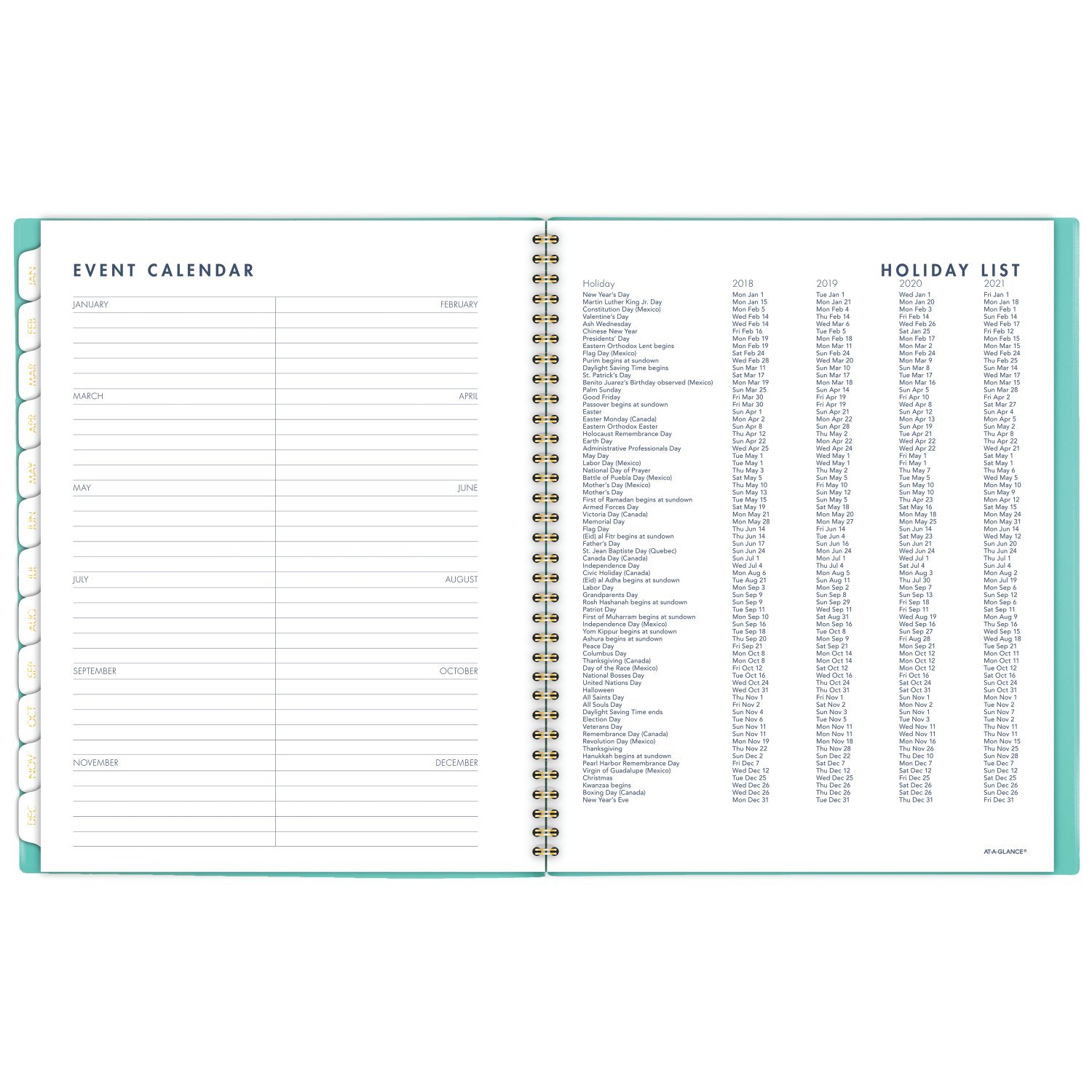 AT-A-GLANCE Weekly / Monthly Planner, January 2018 - December 2018, 8-1/2" x 11", Color Bar, Teal (1078-905-42)