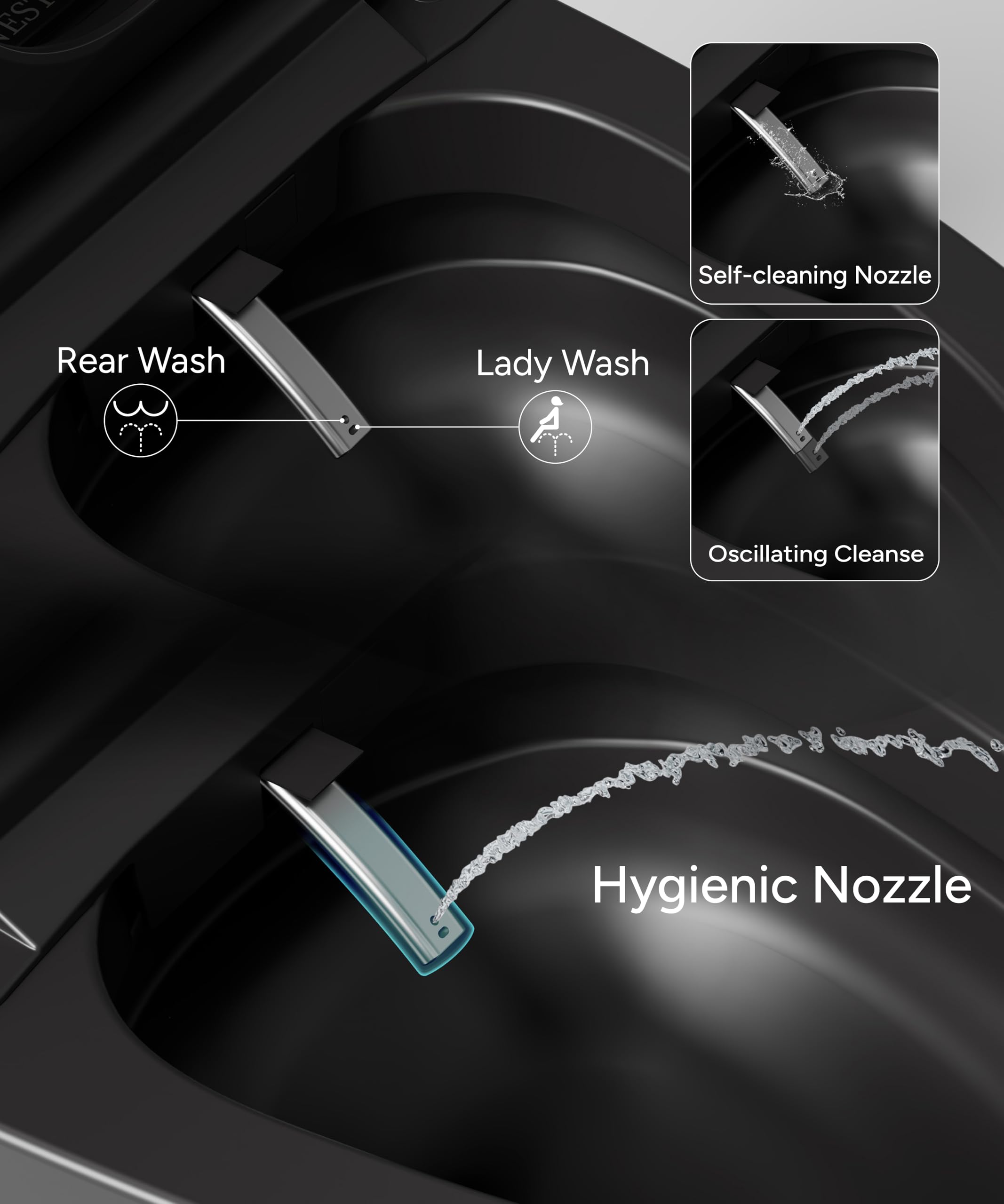 CANEST Black Smart Toilet with Pump-assisted Flush, Auto Open/Close Lid, Smart Bidet Toilet, Foot Sensor, Heated Seat, Warm Dryer, Temperature Display, Night Light (TC-200BG)