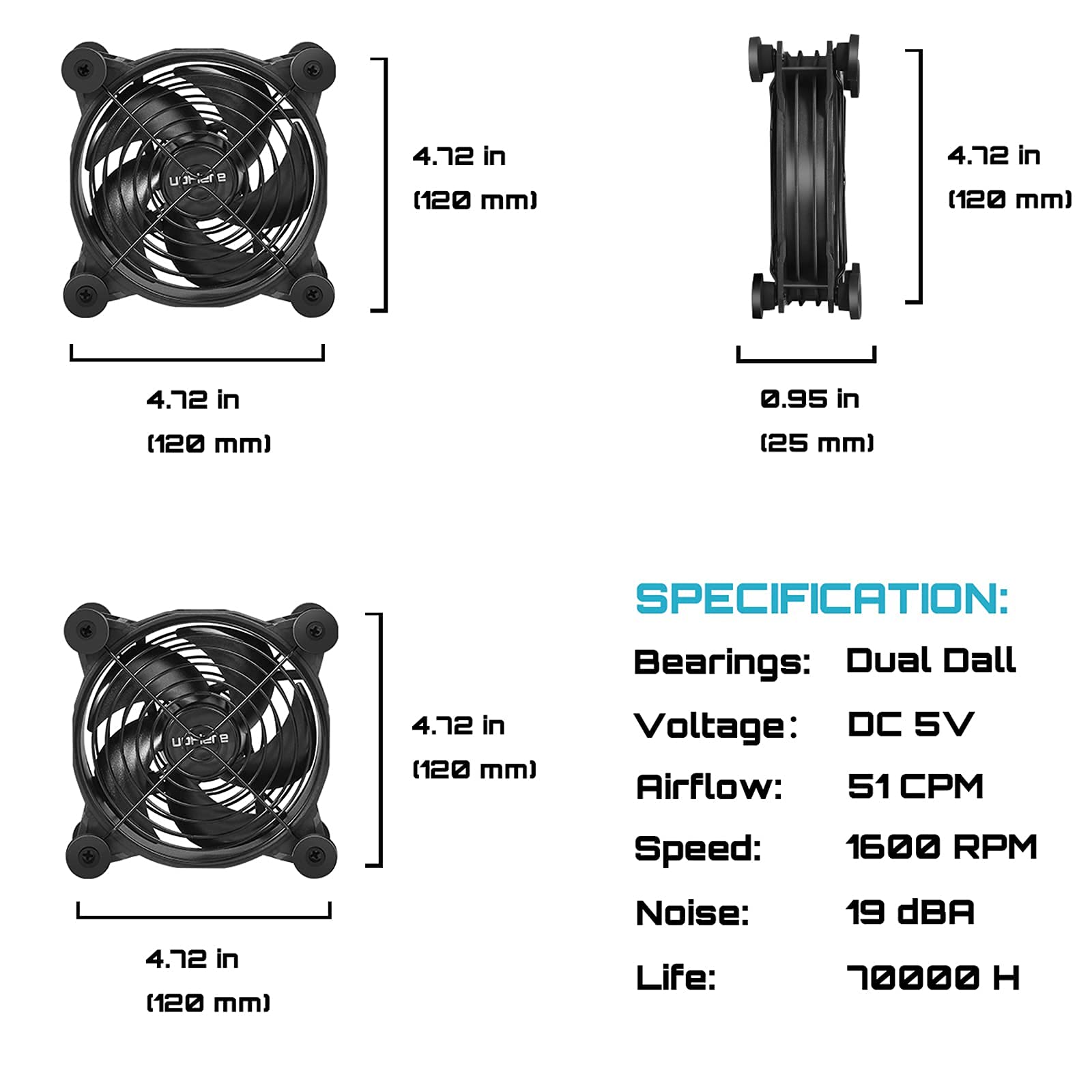 novonest 120mm Fan,USB Powered Fans Quiet computer cooling 5v Fan,Black,for PC/Xbox/Playstation/TV Box etc.,U1203