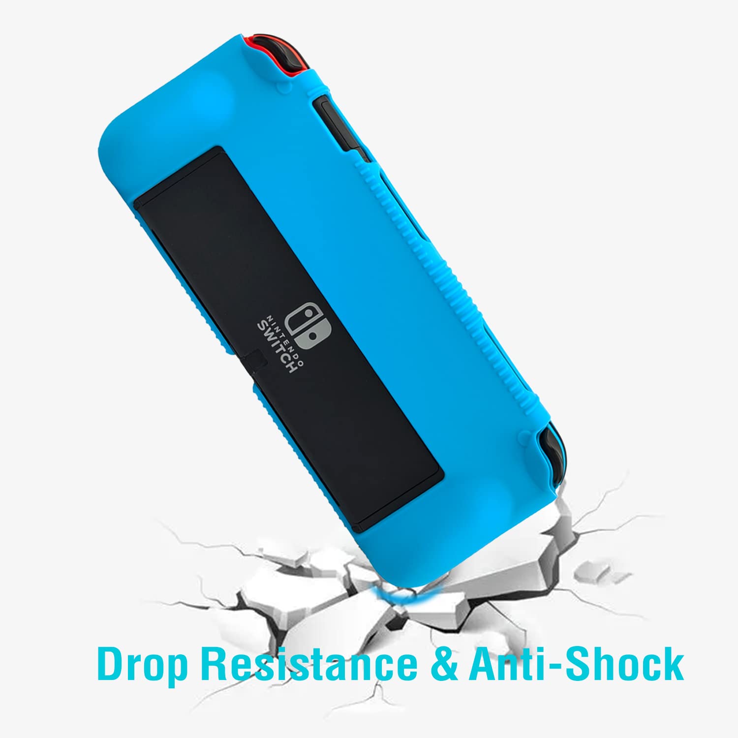 Kconn Silicone Case Compatible with Nintendo Switch OLED 2021 - Soft [Anti-Slip] [Shock Proof] Protective Cover with Ergonomic Grip Design, Drop Protection Grip Case (Classic Blue)