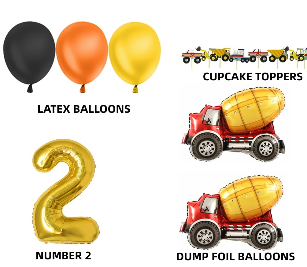 Construction 2nd Birthday Party Supplies Dump Truck Party Decorations Kits Set for Kids Two Years Old Birthday with Cake Toppers Balloons Banners Signs