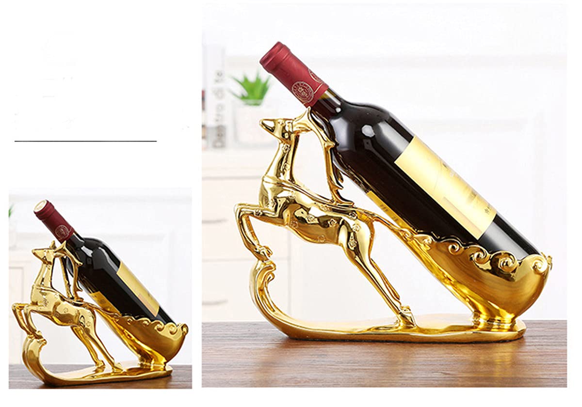 CdyBox Wine Rack Deer Ornaments Single Bottle Holder Stand Wine Cabinet Resin for Living Room Home Décor Gifts (Gold)