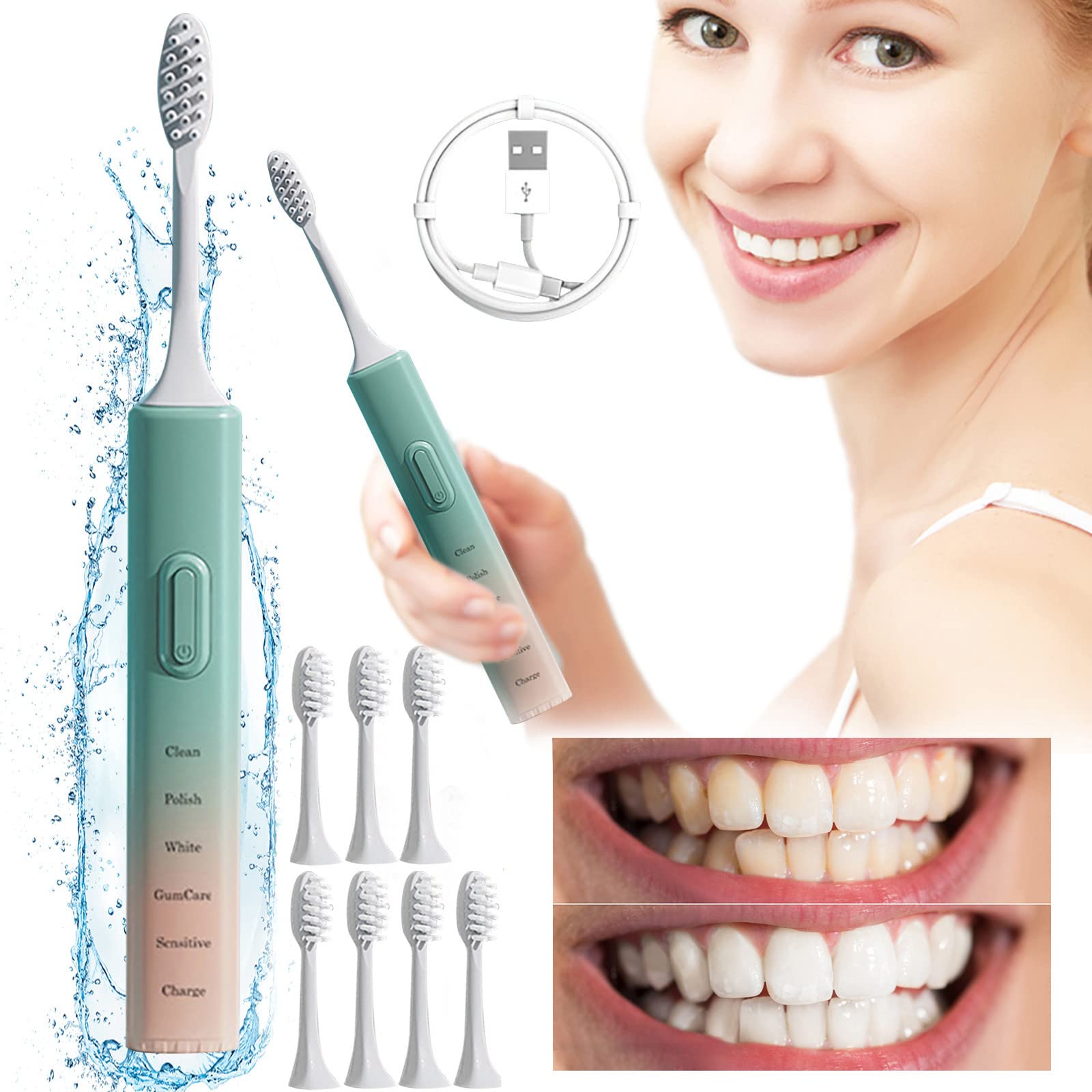 Electric Toothbrush for Adults, 8 Brush Heads Sonic Electric Toothbrushes, 5 Modes Power Rechargeable Toothbrushes for Deep Clean, 5 Hours Charge Last 180 Days