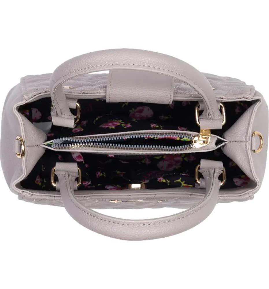 Betsey Johnson XoKiki Quilted Hearts Pebble Textured Grey Faux Leather Triple Entry Satchel Shoulder Bag