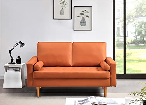 Container Direct US Pride Furniture Faux Leather Modern Luxury Beautifully Style Living Room Loveseat Removable Cushions and Solid Wood Legs Sofas, Red Orange