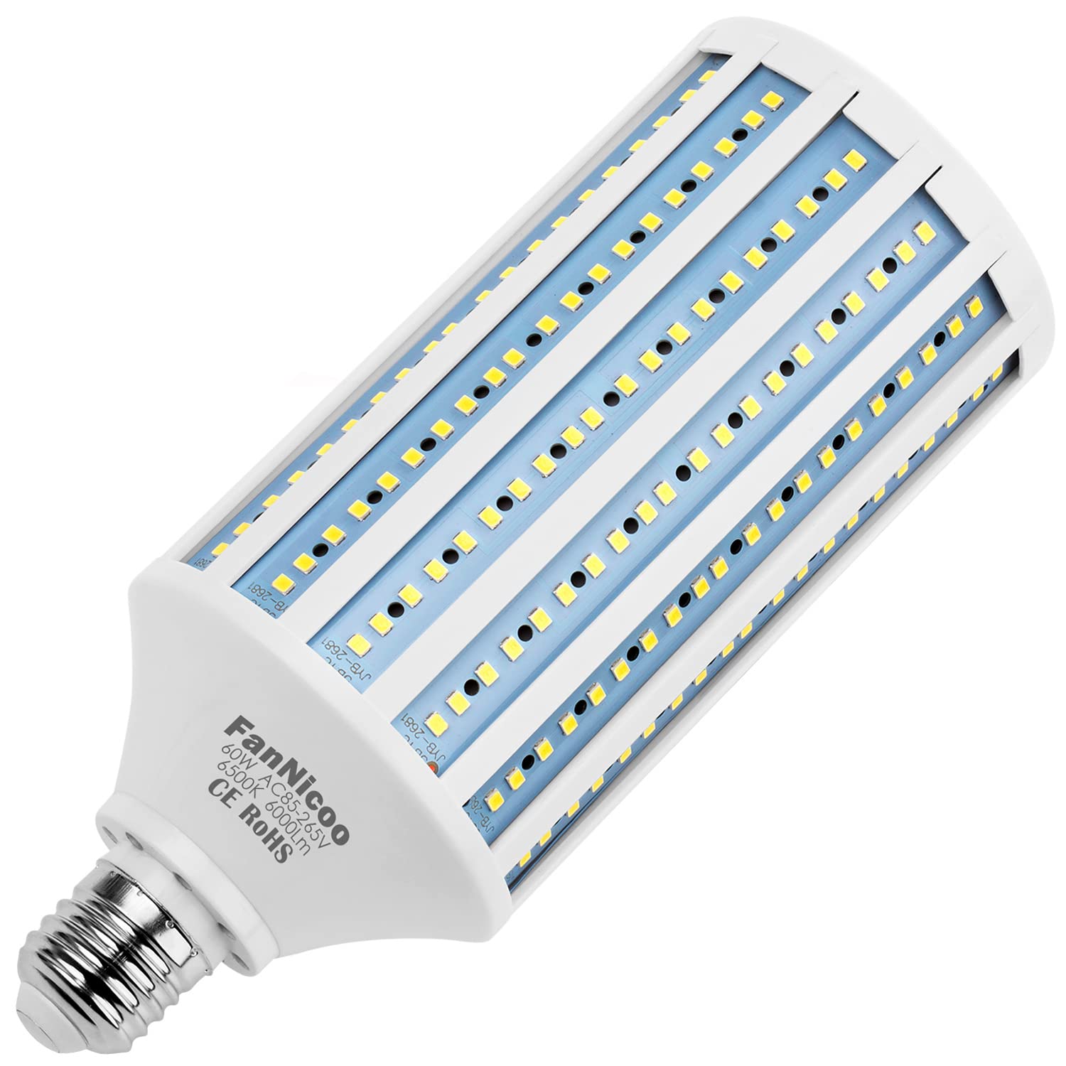 FanNicoo 500W Equivalent LED Corn Light Bulb 5000 Lumen 6500K 50W Large Area Cool Daylight White E26/E27 Medium Basefor Outdoor Indoor Factory Warehouse Workshop Garage Street Backyard Pack of 2