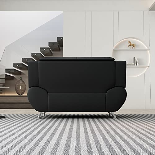 Container Furniture Direct Michael Modern Faux Leather Upholstered Stainless Steel Legs Living Room Loveseat, Black