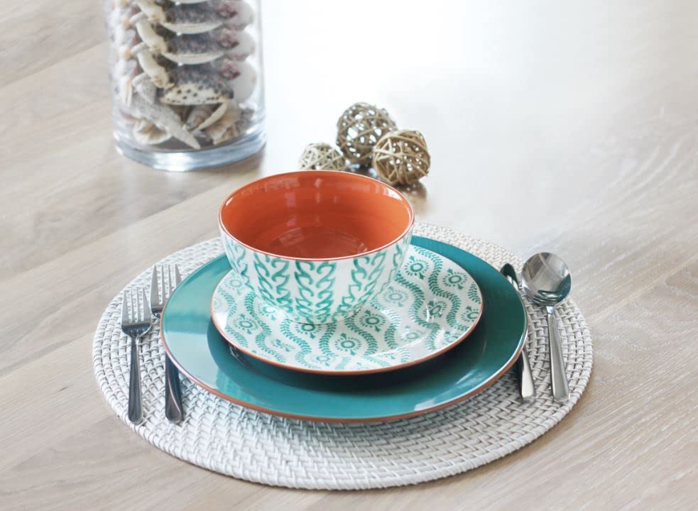 BAUM Essex - Dinnerware Sets, Dish Set for 4, Beautiful Home Decor includes Dinner Plates, Salad Plates, Bowls, and Mugs (Sahara Turquoise) (TTANGT16), 16pc