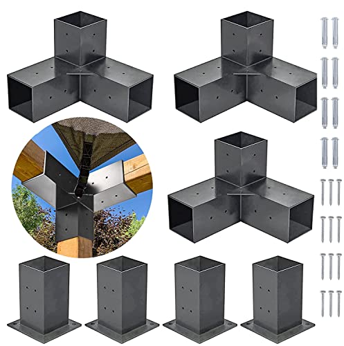 TPSHKE 4 Pack 4"×4" 3-Way Right Angle Corner Pergola Brackets & Post Base Kits,Aluminum Alloy Pergola Kits with Screws for 4x4 Inch (Actual 3.6"x 3.6") Wood Beams