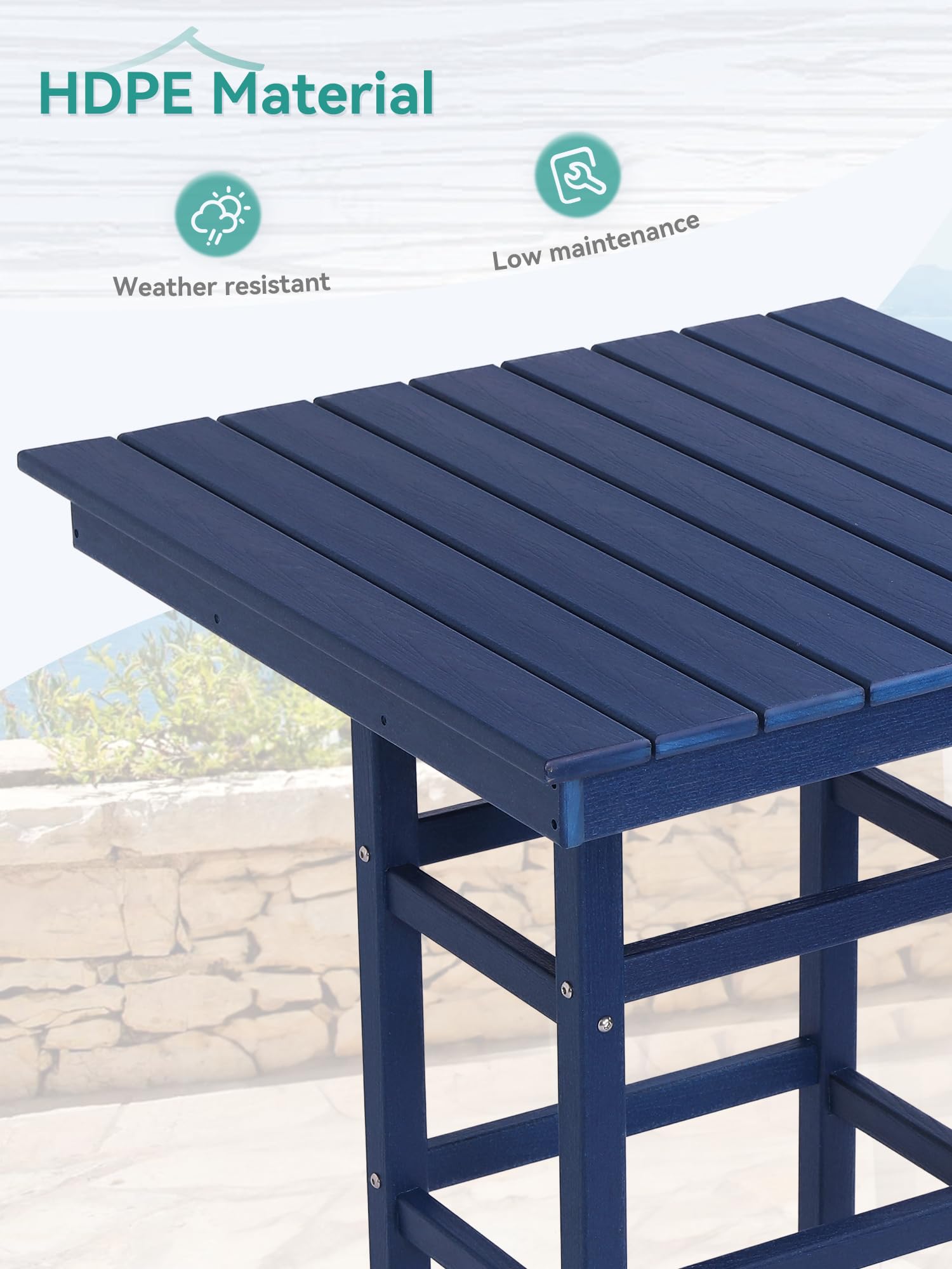 Homenjoy Outdoor Bar Set for 2 Persons, HDPE Weather Resistant Bar Height Patio Set, Patio Square Bar Pub Table and Chairs with Armrest, Bar Table Set for Deck Pool Backyard Balcony, Navy