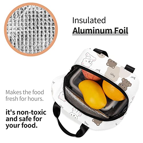 Cute Polar And Kawaii Bear Head Lunch Box Bento Box Insulated Lunch Boxes Reusable Waterproof Lunch Bag With Front Pocket For School Office Picnic