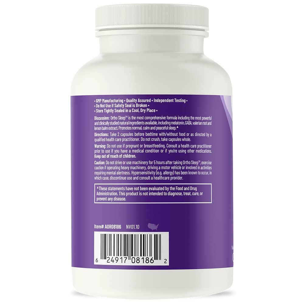 AOR, Ortho Sleep, Improves overall sleep & helps with jet lag, Natural Supplement with GABA, Melatonin, L-Theanine, Vegan, 30 servings (60 capsules)