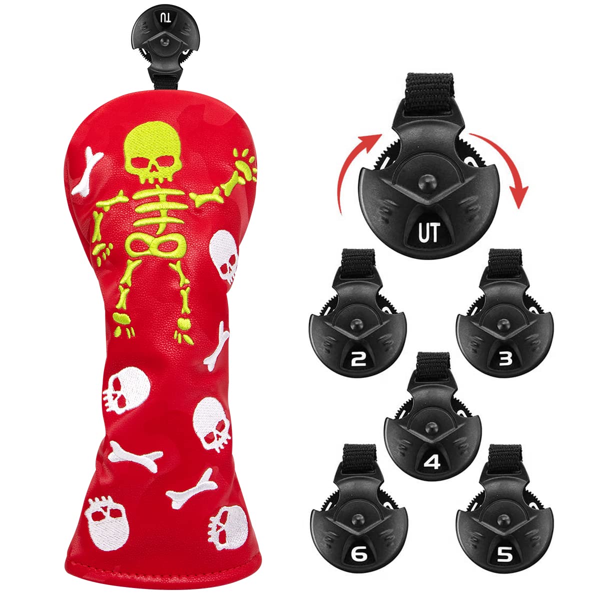 Barudan Golf Driver Head Cover 460cc,Red Skull Golf Driver Headcover for Men Golfer, Synthetic Leather Golf Club Protective Case